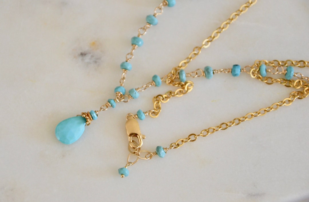 Sleeping Beauty Turquoise Long Necklace Gold Filled - Etsy