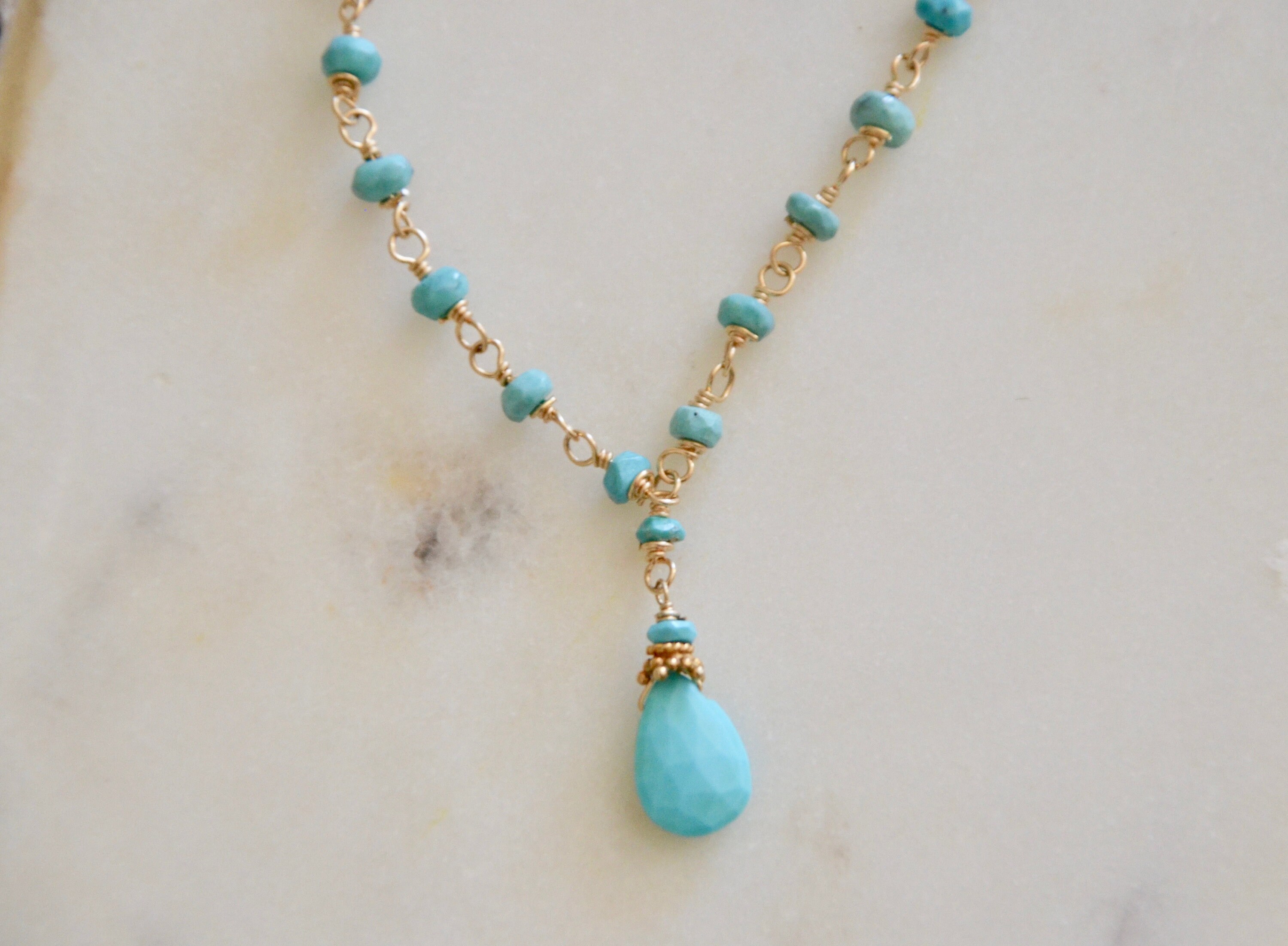 Sleeping Beauty Turquoise Long Necklace Gold Filled - Etsy