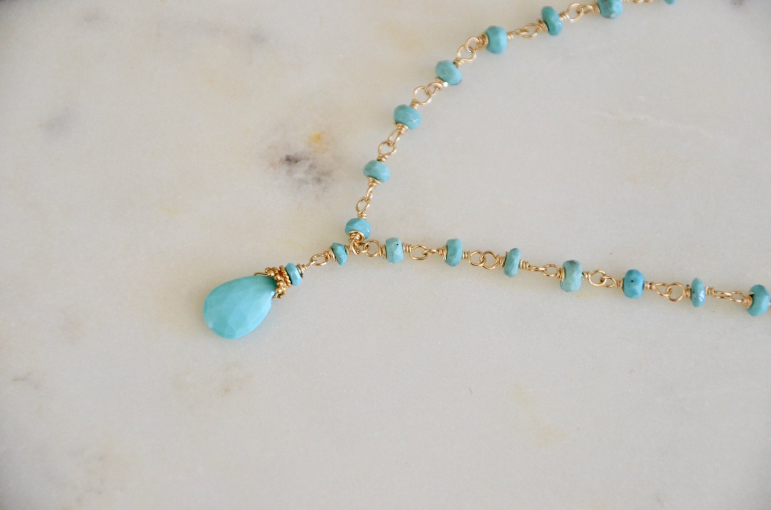 Sleeping Beauty Turquoise Long Necklace Gold Filled - Etsy