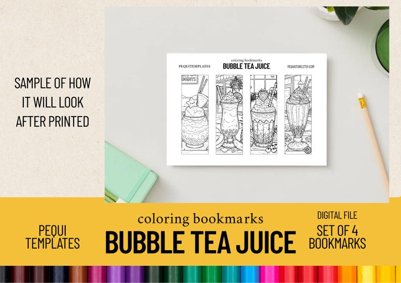 Bubble Tea Coloring Bookmarks: Fruit Juice (digital Download) - Etsy
