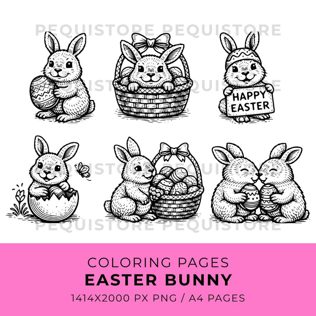 Easter Bunny Coloring Pages - Relaxing Activity, A4 (digital Download ...