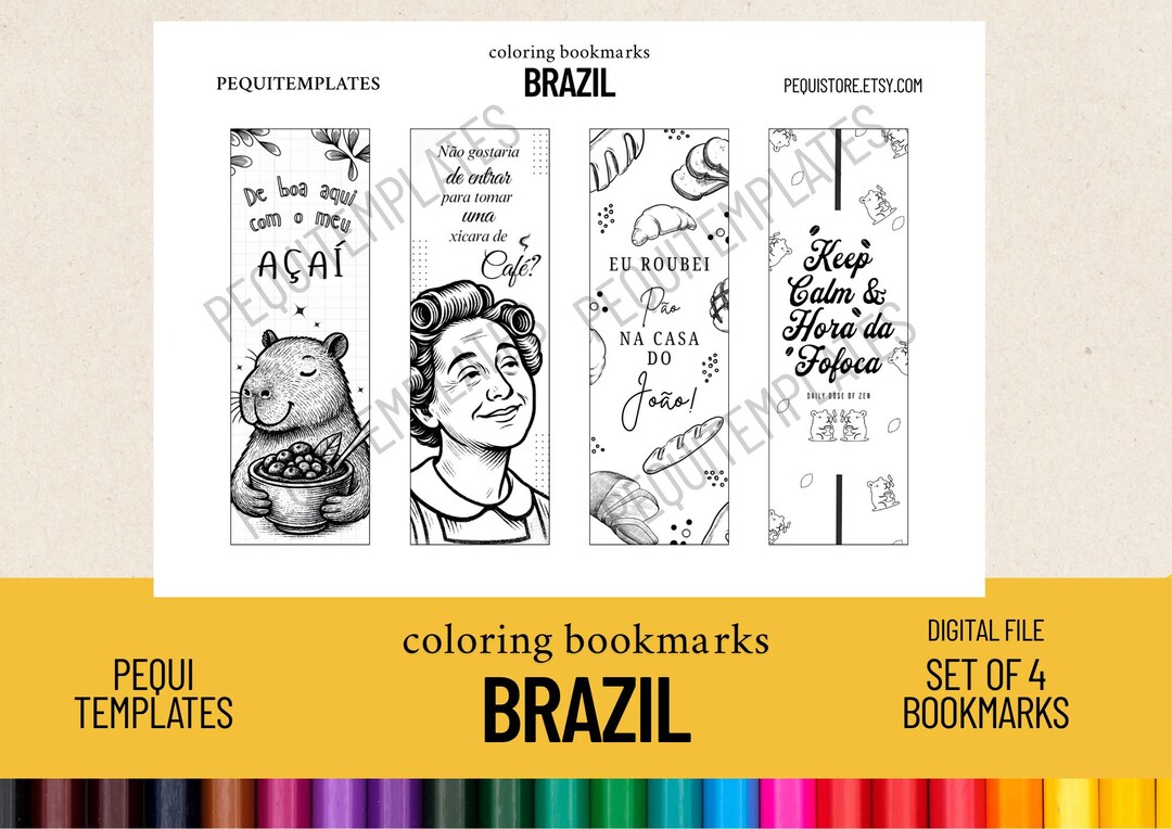 Brazil Inspired Coloring Bookmarks: Capybara Printable Set (digital ...