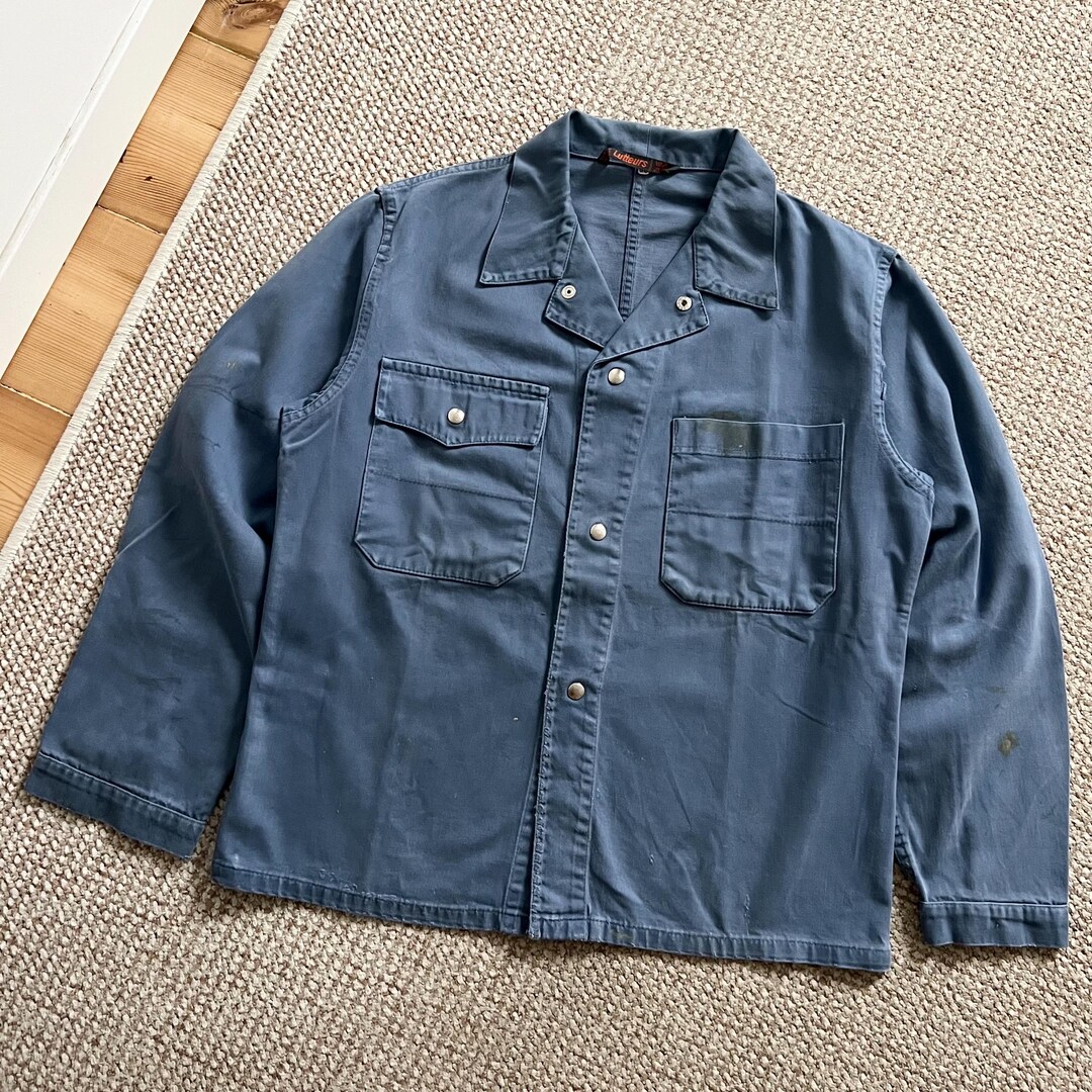 80s Lutteurs Vintage Very Worn Stained Blue Distressed French Works ...