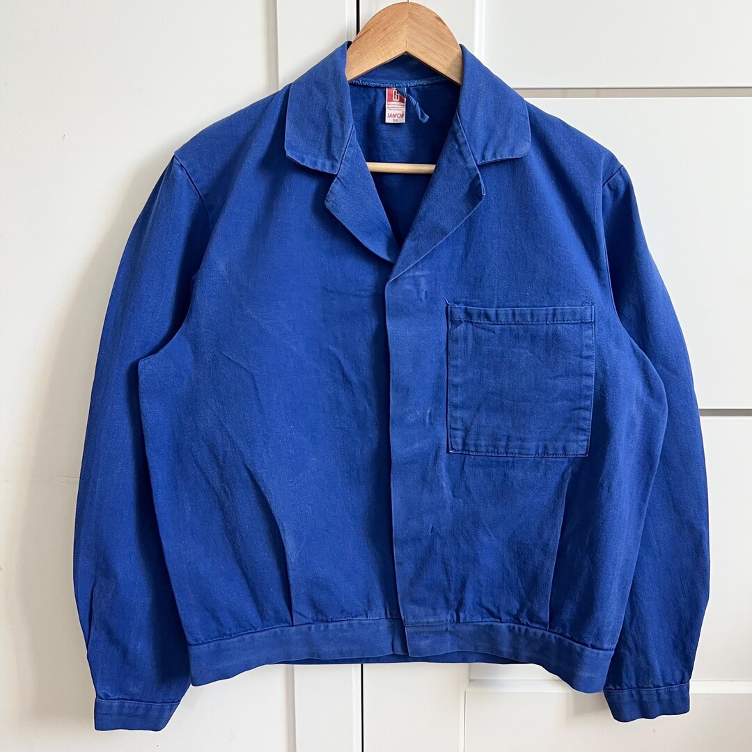 80s Vintage German Blue Faded Cotton Chore Sanfor Workwear Distressed ...