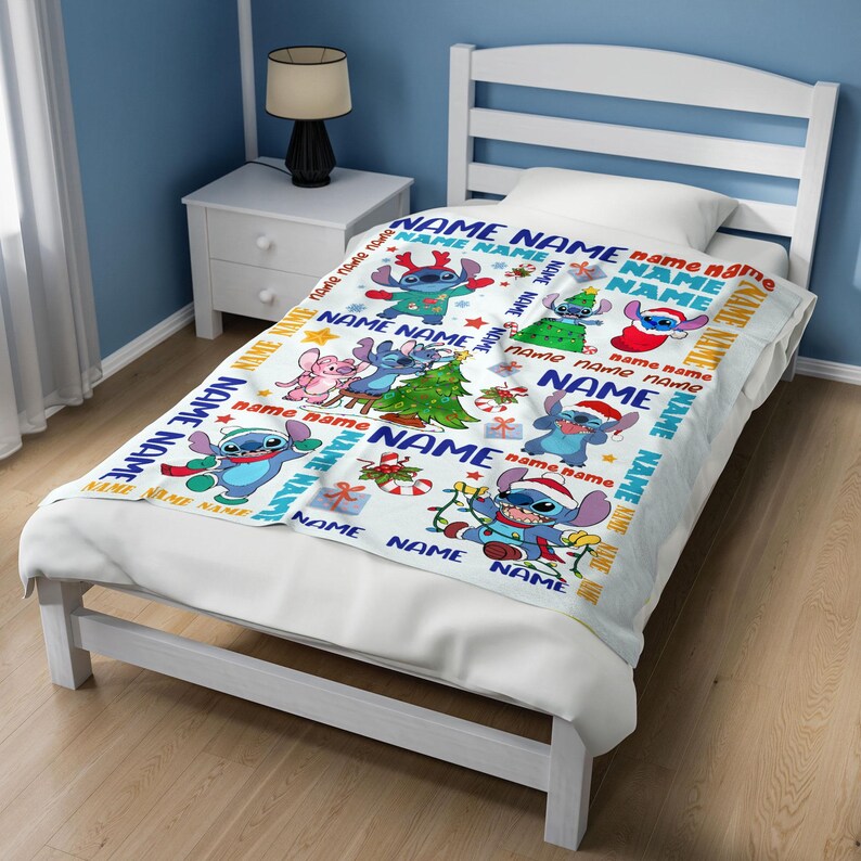 Personalized Stitch Cartoon Blanket, Christmas Blanket, Custom Blanket ...