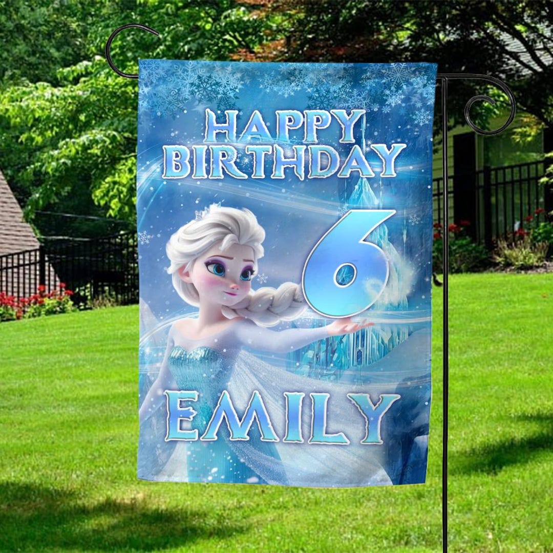 Disney Elsa Frozen Birthday Garden Flag, Elsa Anna Welcome Sign ...