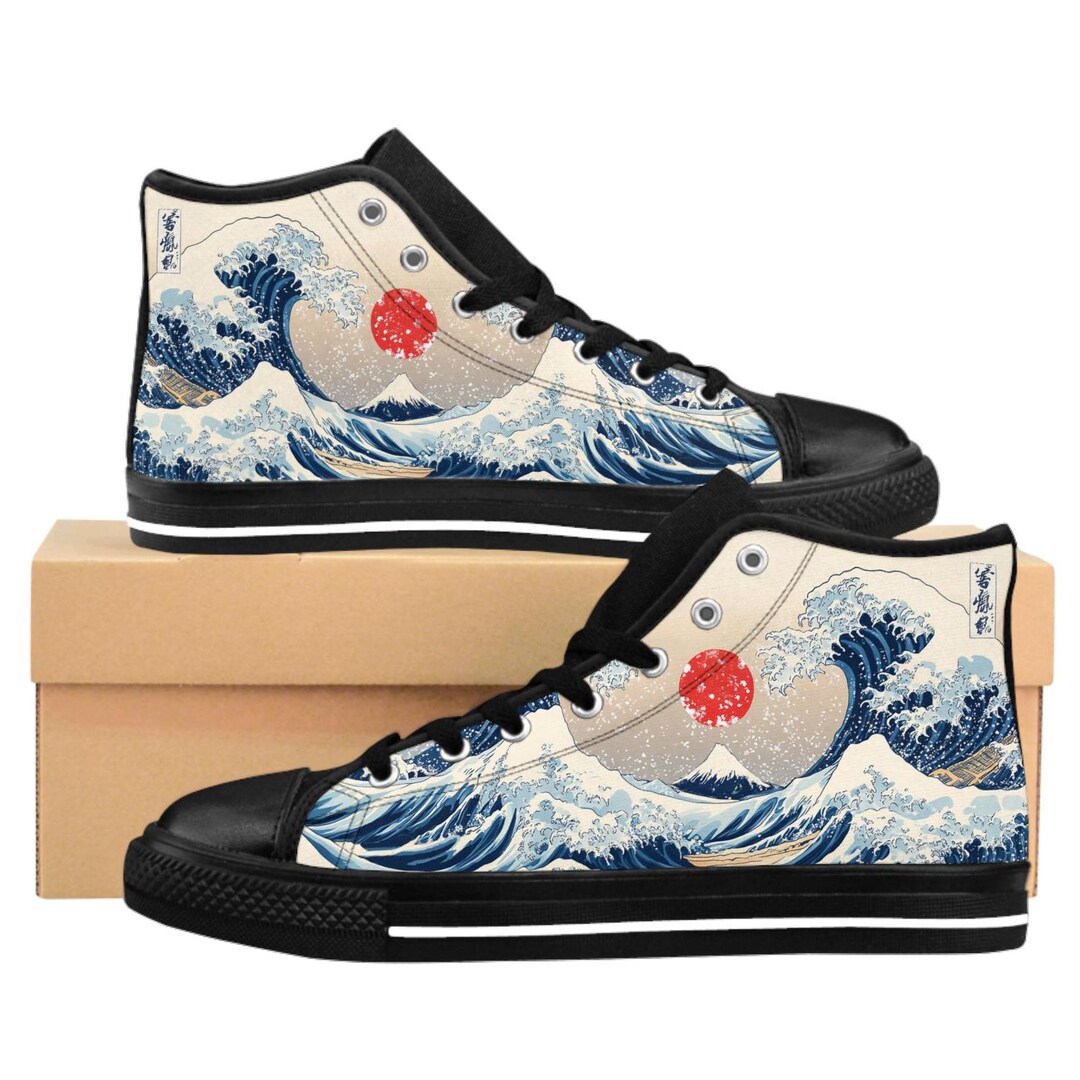 Men's Classic Sneakers, Japanese Wave Design, Hokusai Inspired, Ocean ...