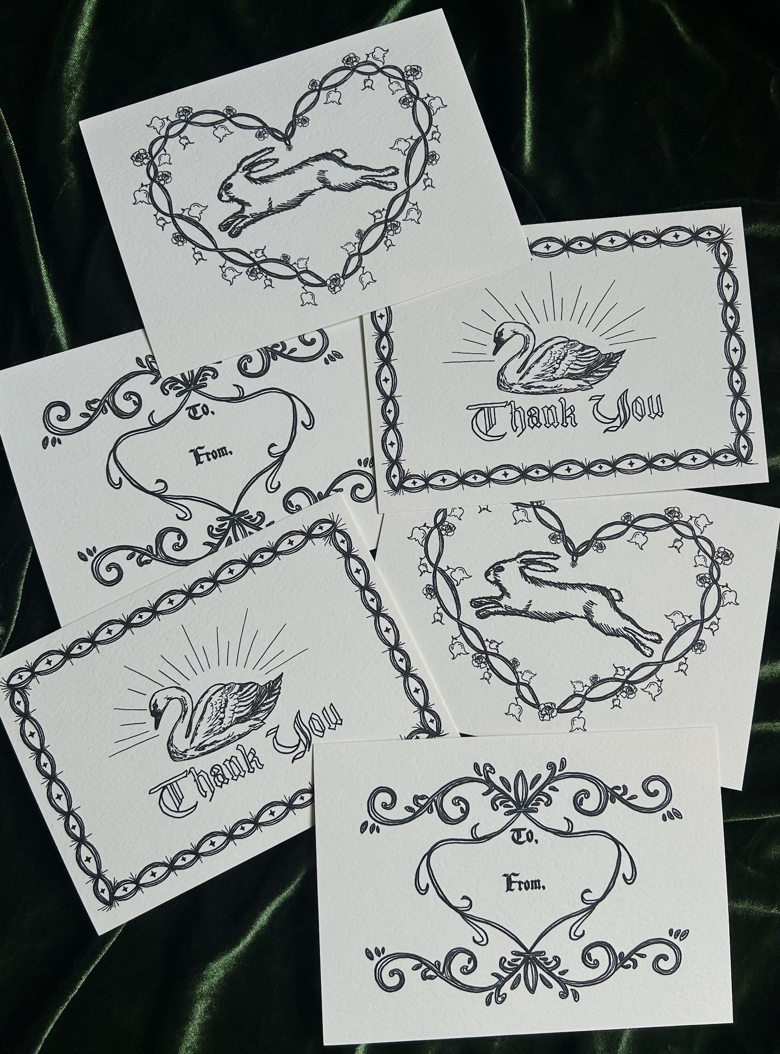 Gothic Swan & Rabbit Note Cards: Medieval Stationery Set - 6 Pack - Etsy
