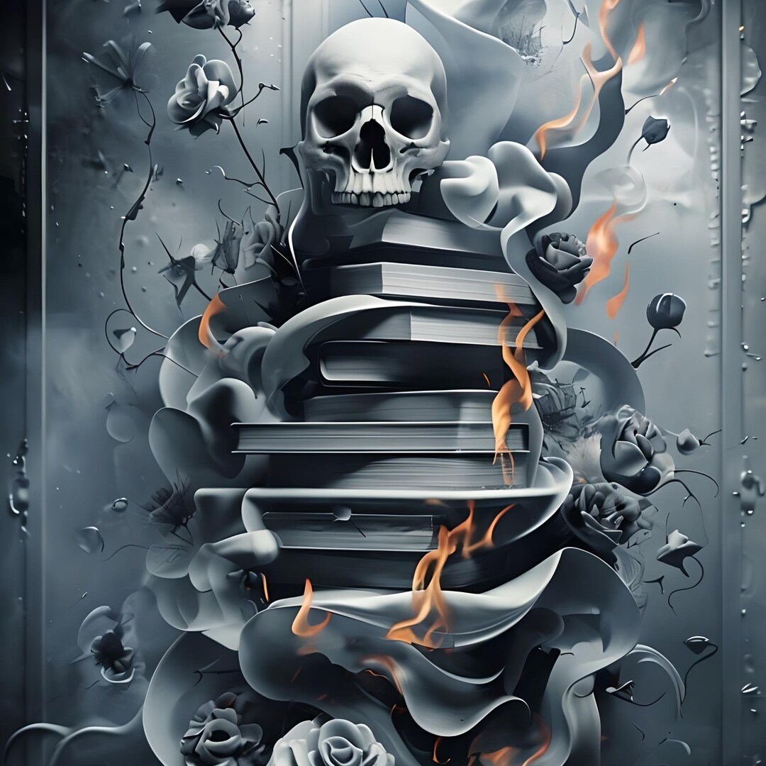 Skull & Books Digital Art, Bookworm, Gothic Prints, Burning Books ...