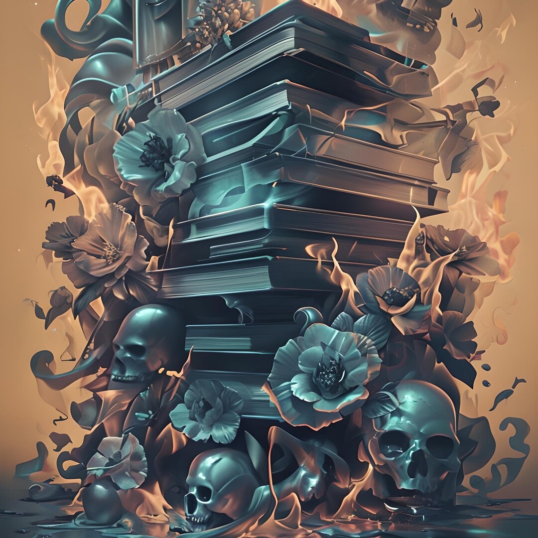 Skull & Books Digital Art, Bookworm, Gothic Prints, Burning Books ...