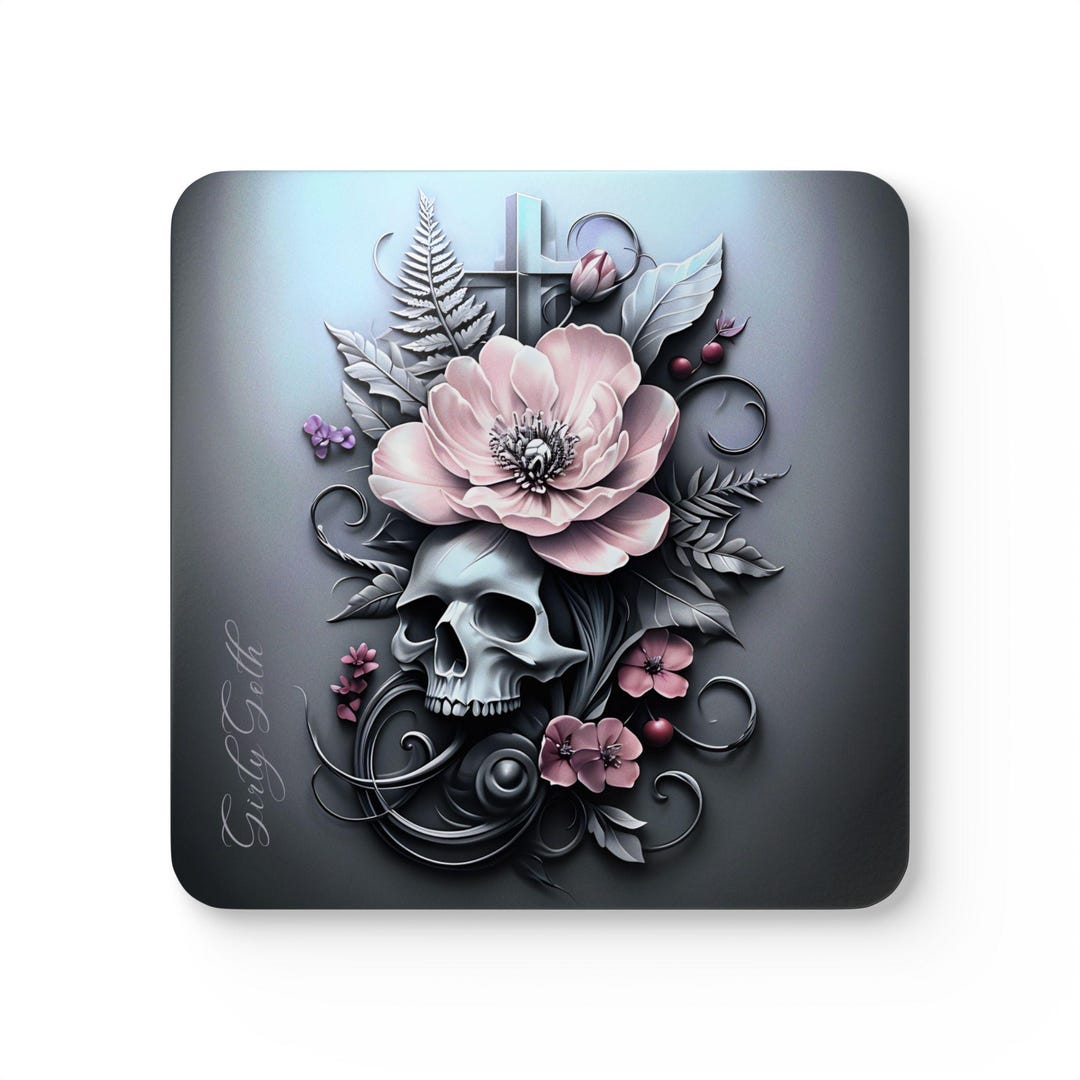 Corkwood Coasters Set, Girly Goth Design, Vibrant Pink Colour Flower ...