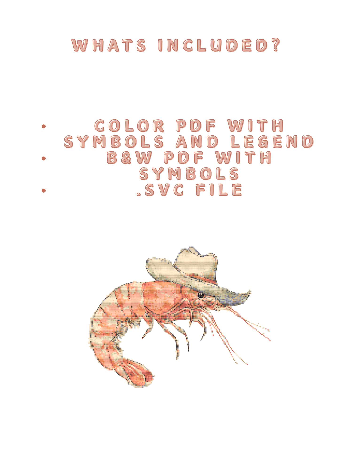 Shrimp Cowboy Cross Stitch Pattern Funny Western Prawn PDF Modern ...
