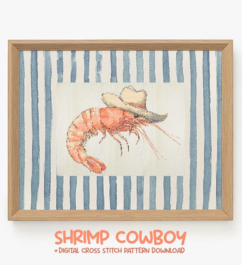 Shrimp Cowboy Cross Stitch Pattern Funny Western Prawn PDF Modern ...