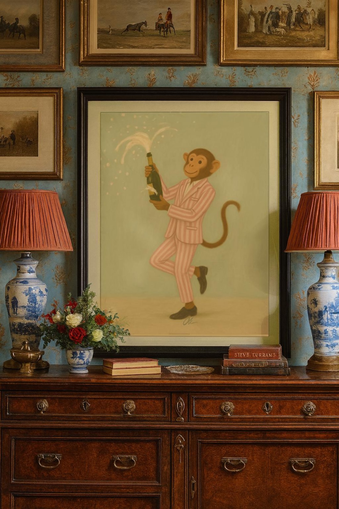 Champagne Monkey Matte Vertical Poster Bar Cart Timeless Art Vintage ...