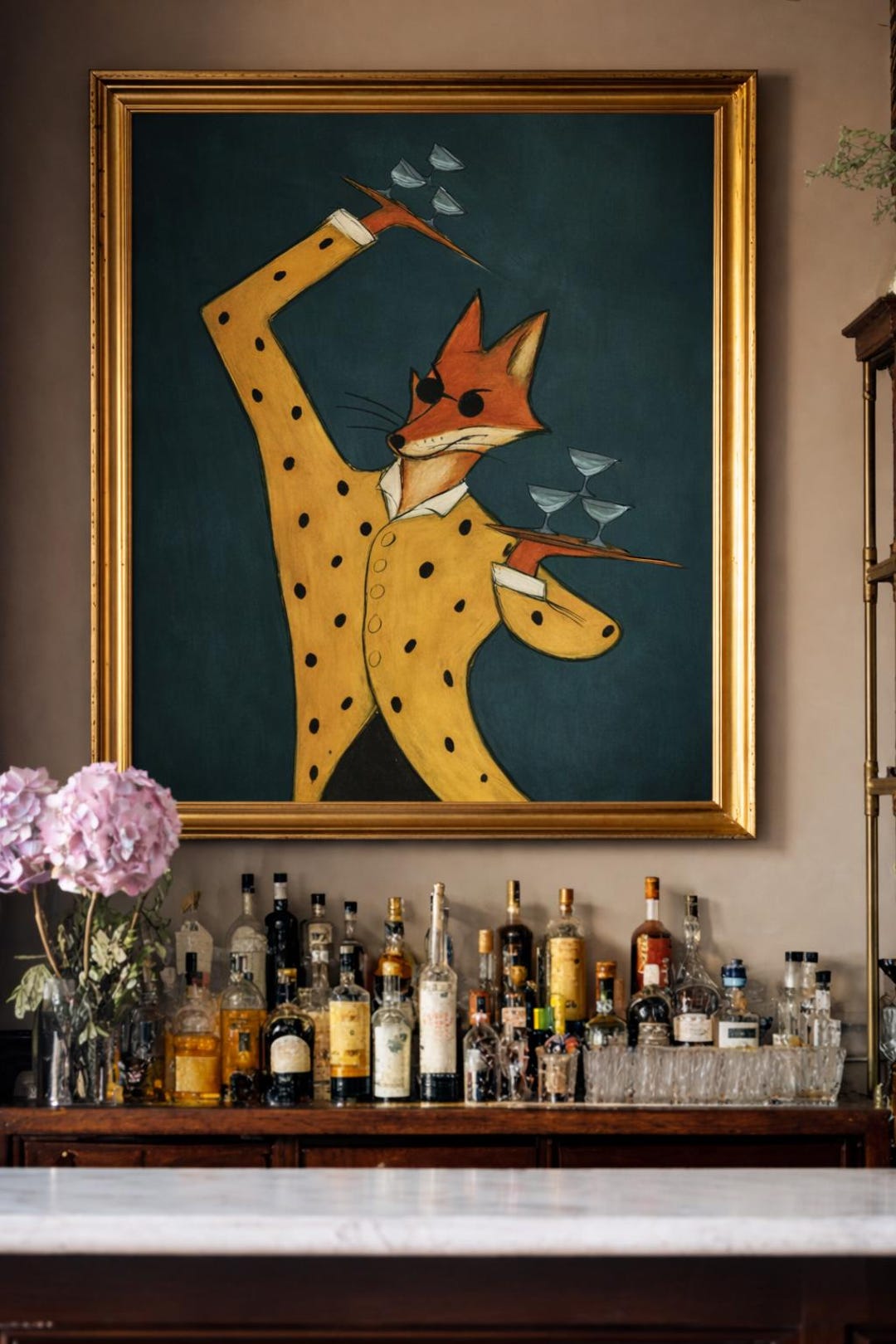 Fox Champagne Waiter Wall Art Bar Cart Decor Vintage Southern Preppy ...