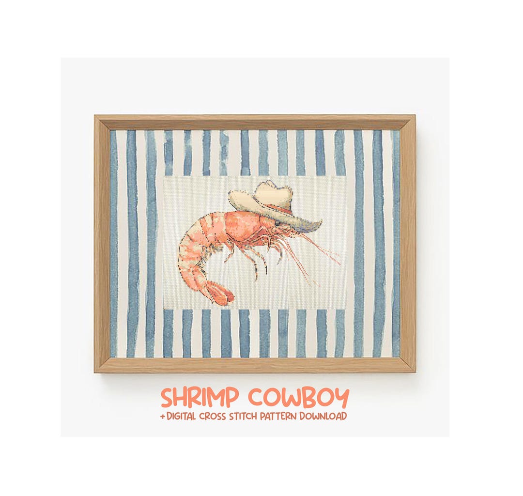Shrimp Cowboy Cross Stitch Pattern Funny Western Prawn PDF Modern ...