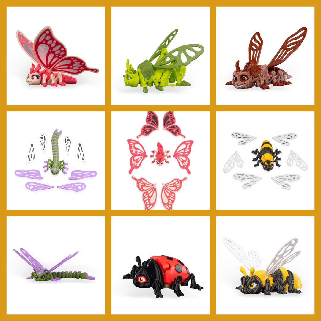 3D Printed Articulated Fun Bugs | Butterfly, Bee, Dragonfly, Ladybug ...