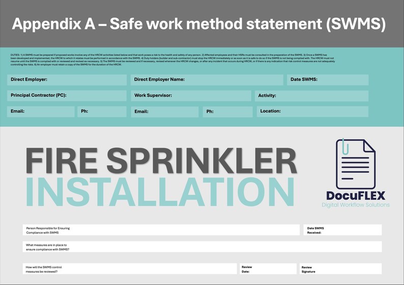 Fire Sprinkler System SWMS | Safe Work Method Statement | WHS ...