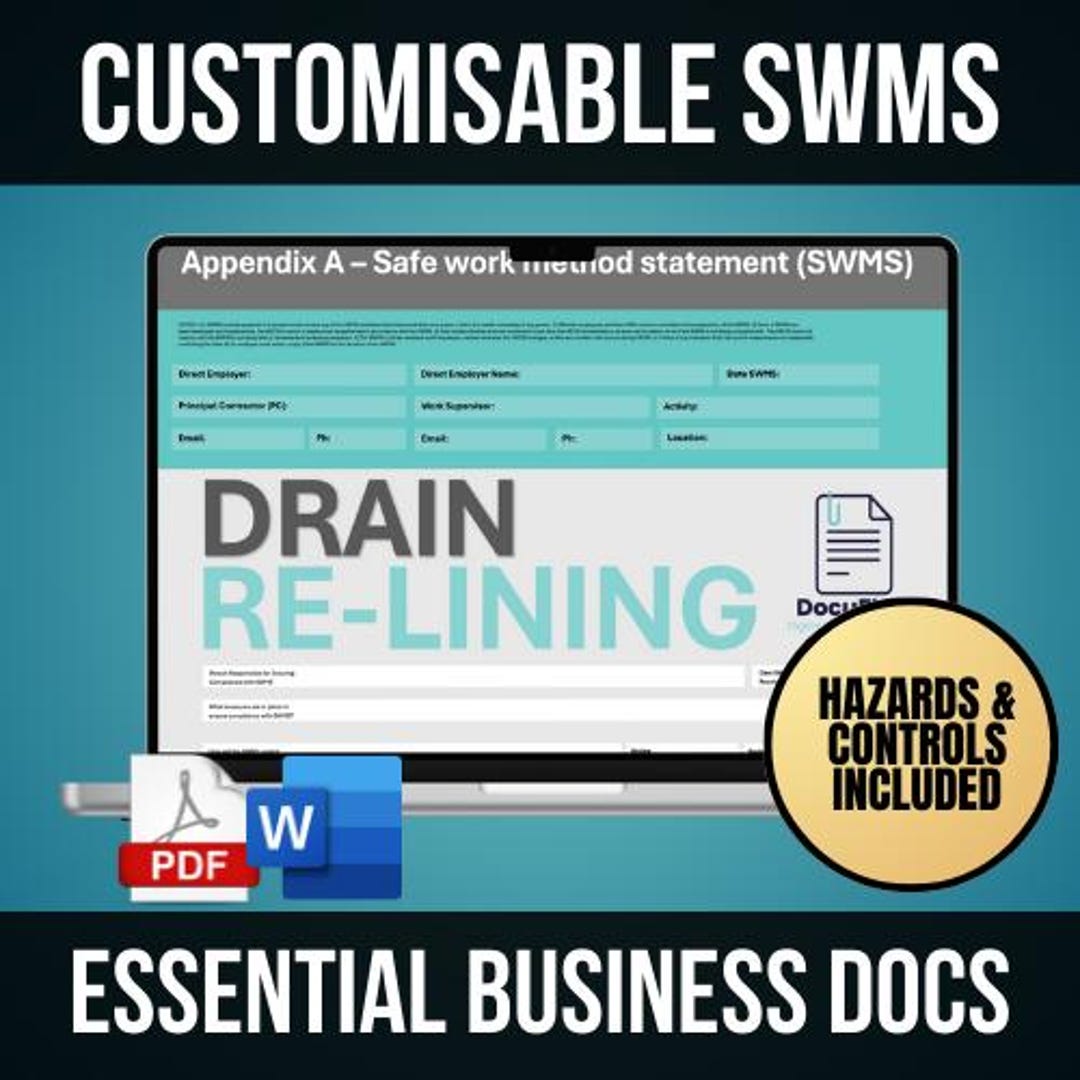 Plumbing Drain Re-lining SWMS | Safe Work Method Statement | WHS Safety ...