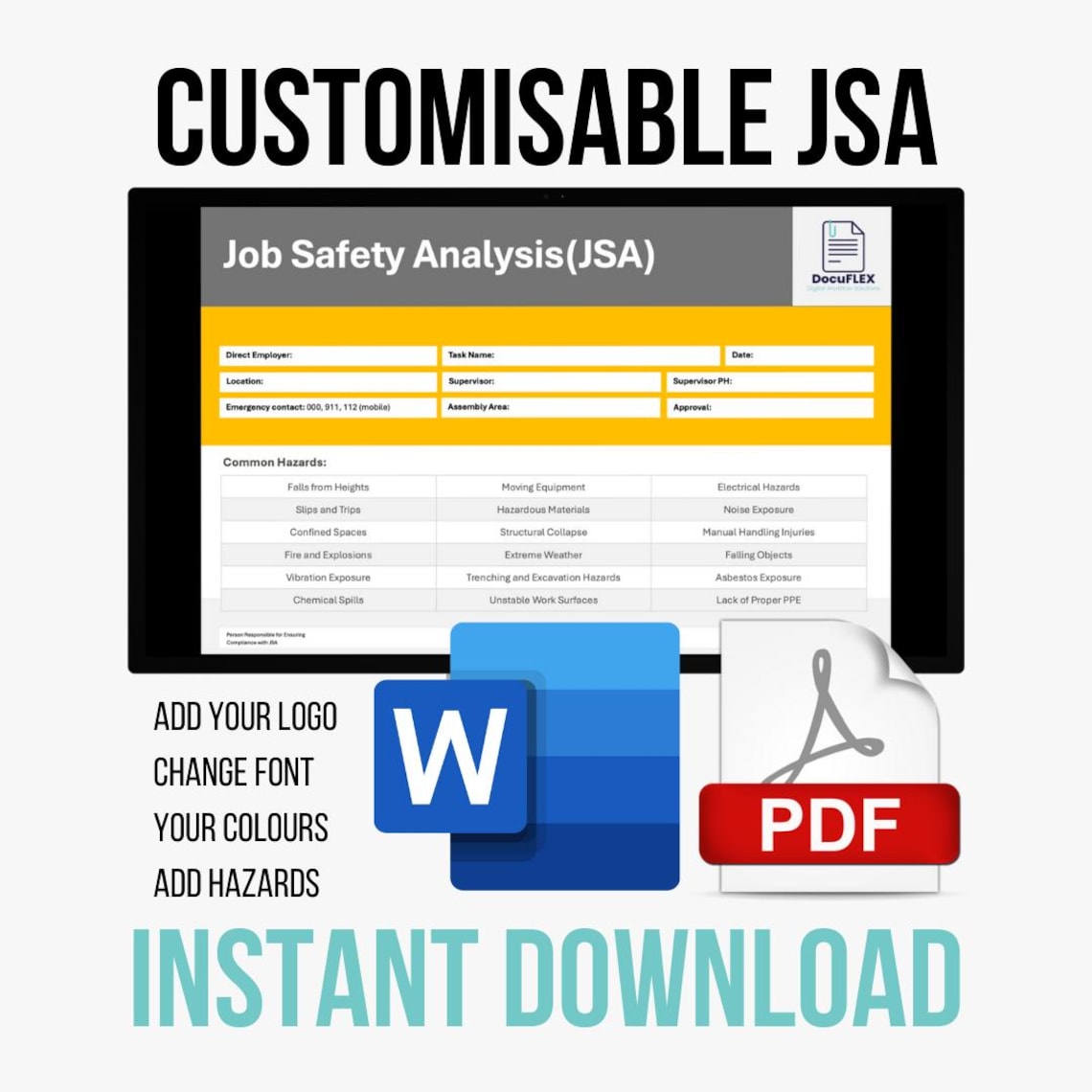 Job Safety Analysis JSA Template Fully Customisable 2025. Risk ...