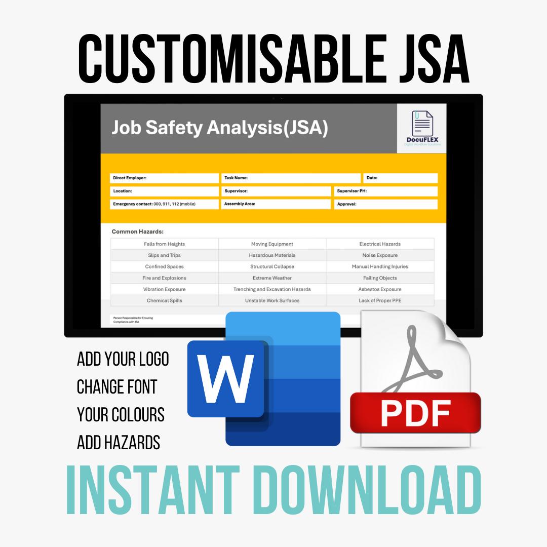Job Safety Analysis JSA Template Fully Customisable 2025. Risk ...