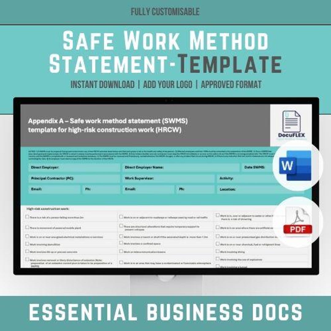 2025 SWMS Customisable Template Safe Work Method Statement/jsa Business ...