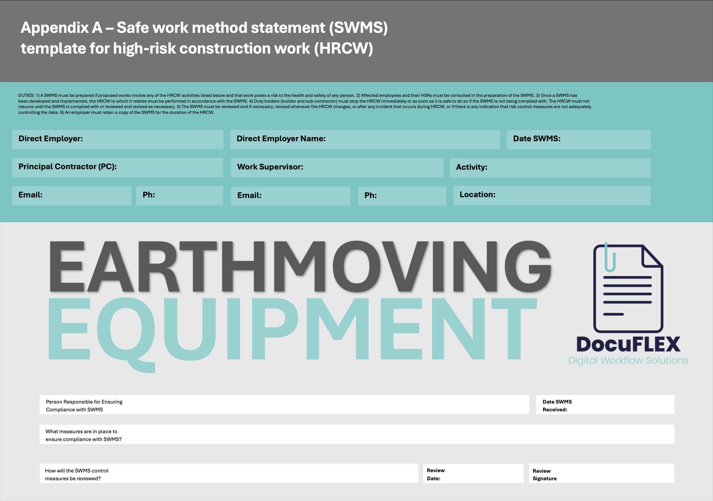 Safe Work Method Statement/risk Assesment Tailored for Earthmoving ...