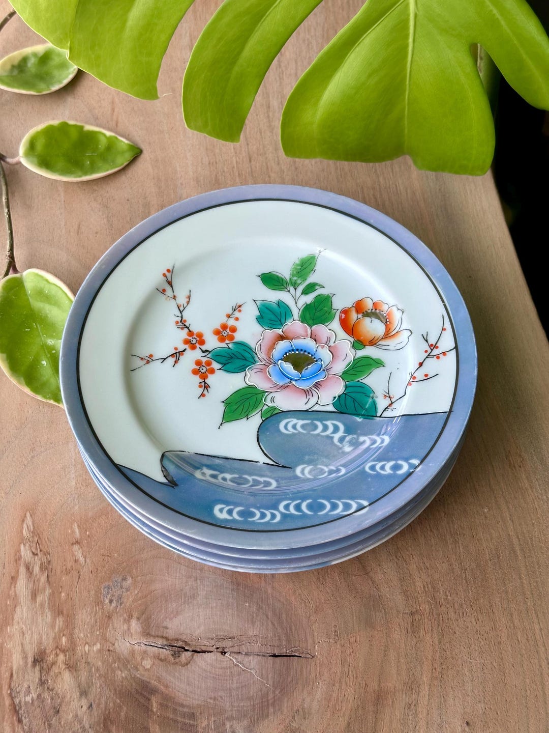 Vintage Japanese Lusterware Plates – Set of 4 – Hand-painted Florals ...