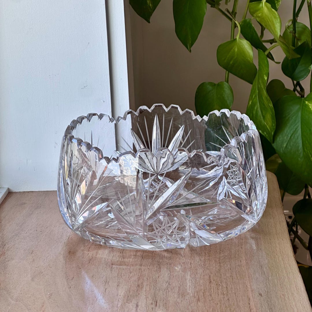 Antique American Brilliant Cut Glass Bowl – Deep Cut Crystal Starburst ...