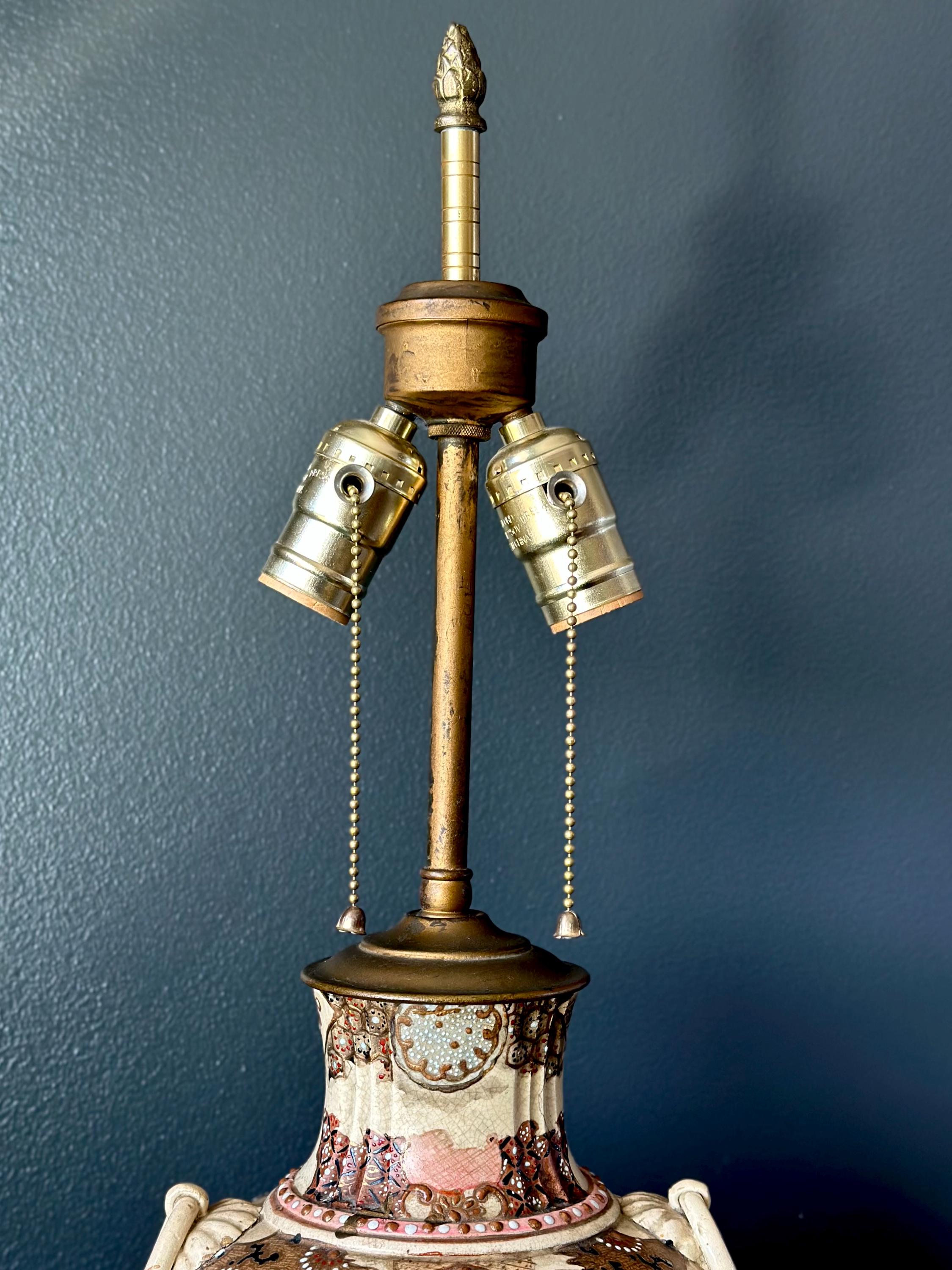 Antique Japanese Satsuma-style Samurai Vase Lamp – Hand-painted ...
