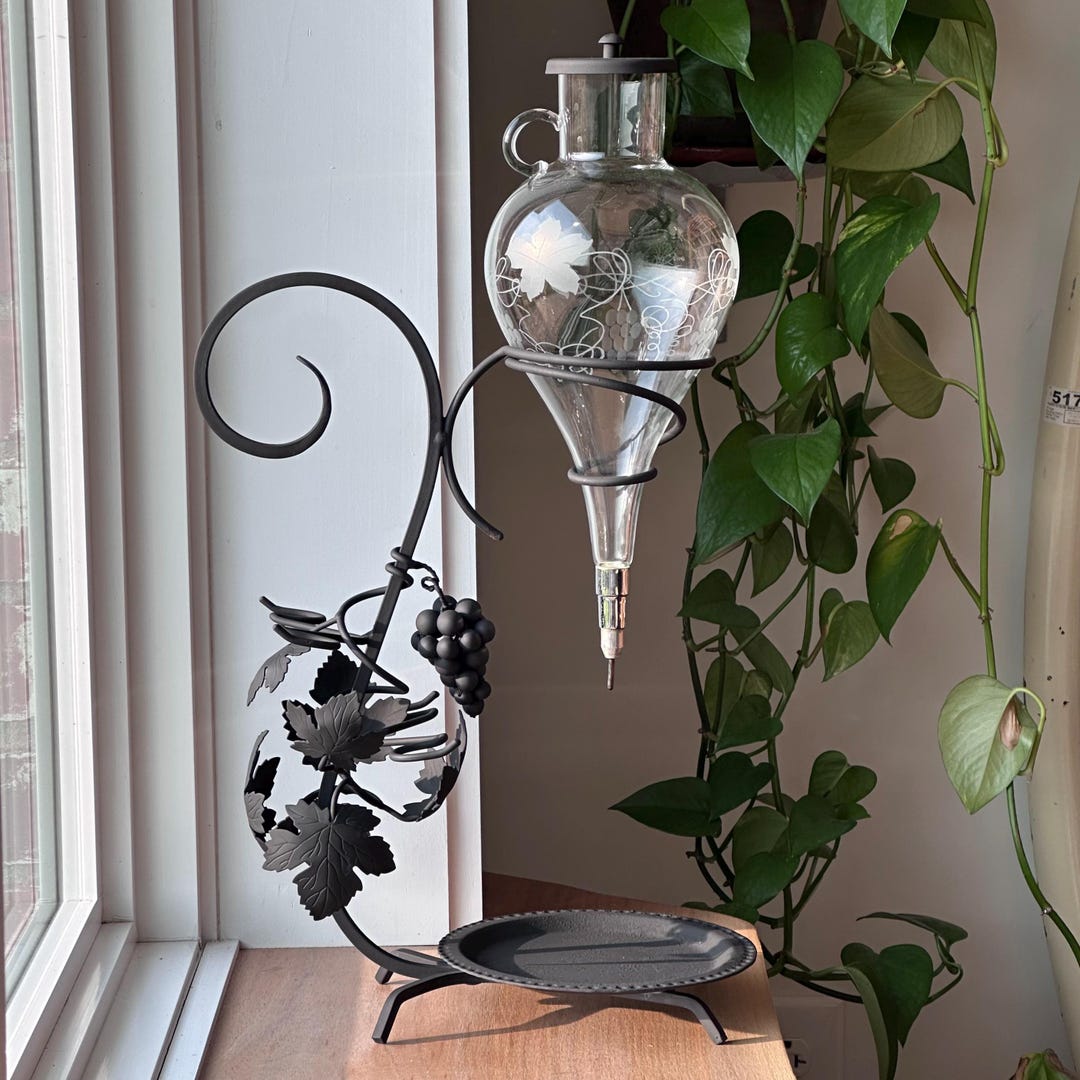 Vintage Wrought Iron Austrian Wine Decanter Set With Etched Glass and ...