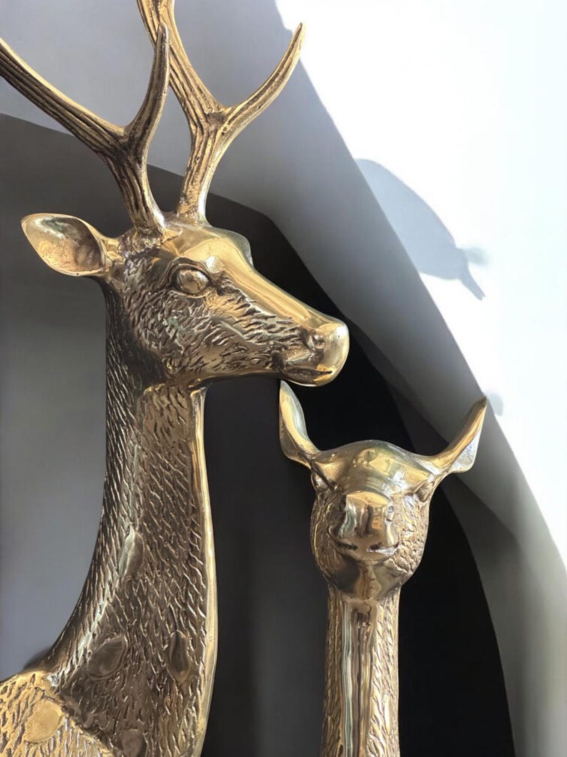 Life-size Vintage Solid Brass Deer Sculptures – Stag and Doe Pair ...