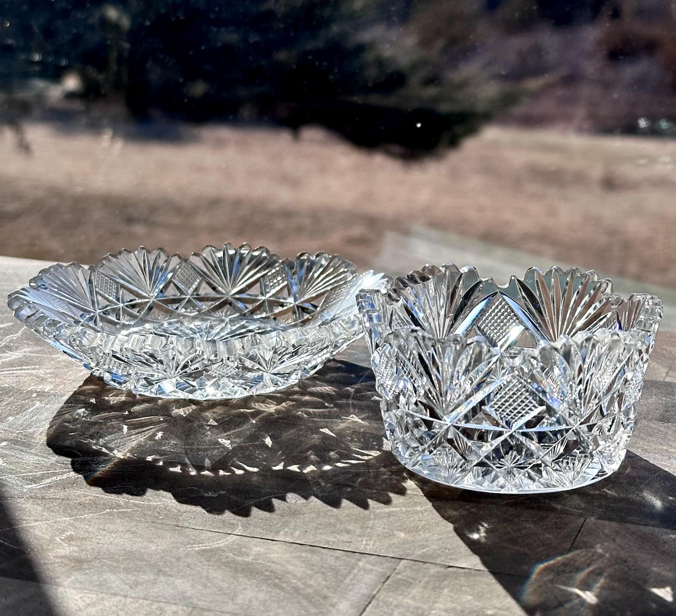 Antique American Brilliant Period Cut Crystal Bowl & Underplate Set - Etsy
