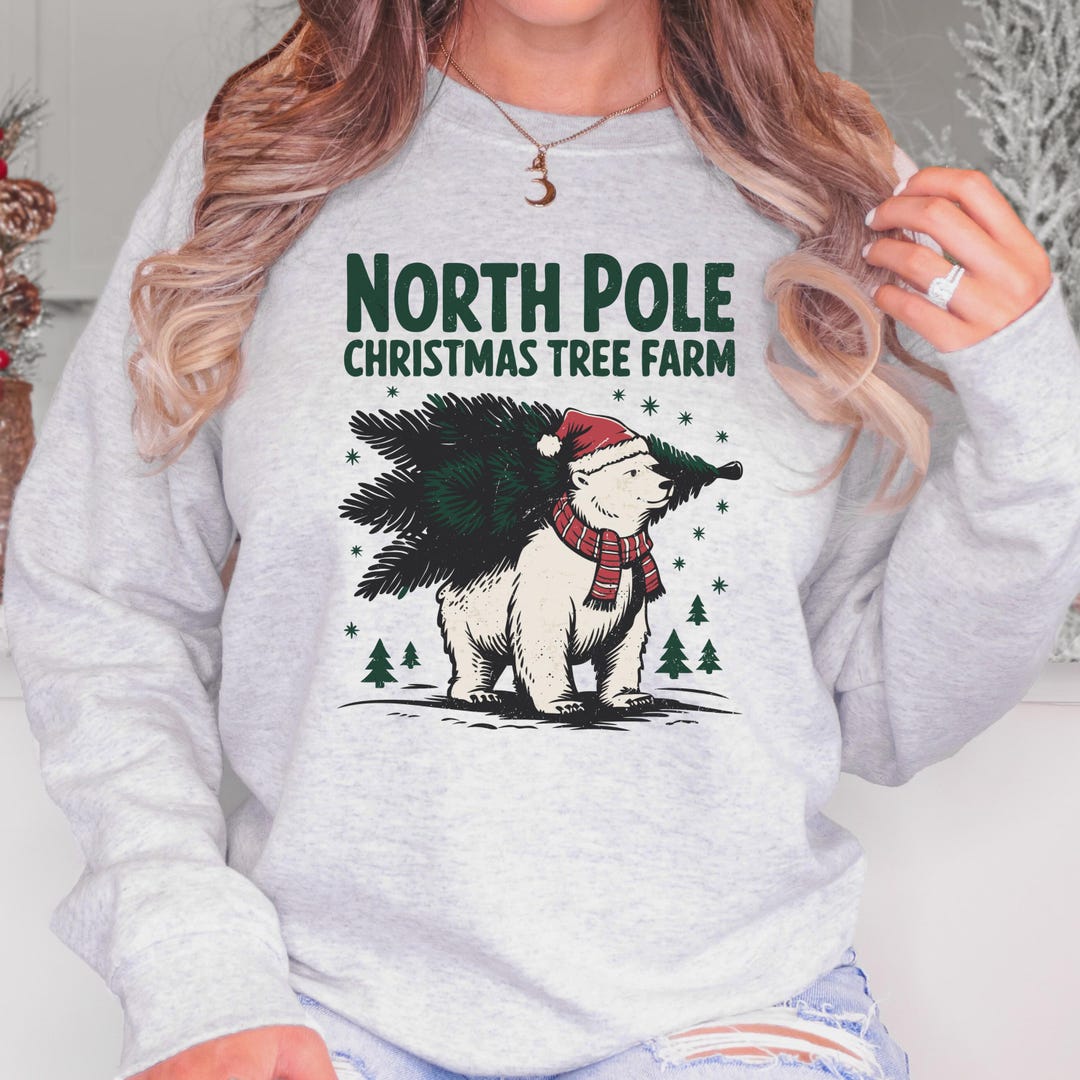 North Pole Christmas Tree Farm Shirt, Polar Bear Christmas Tee, Holiday ...