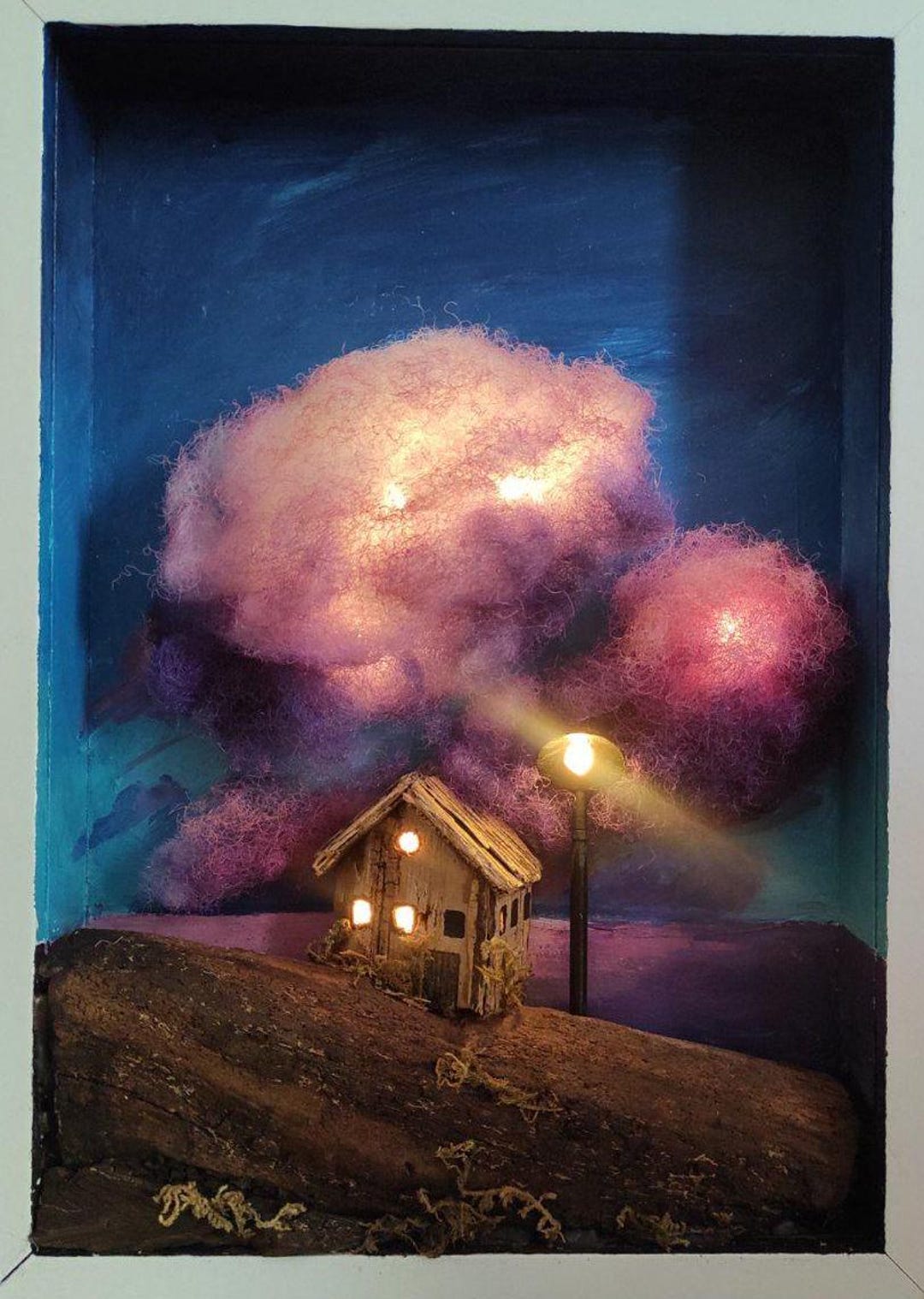 Lighted Shadow Box, Illuminated Night Scene Wall Art, Small Wooden ...