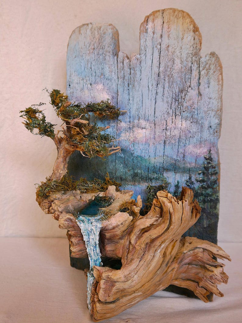 Driftwood Waterfall Sculpture, Coastal Nature-inspired Decor, Handmade ...