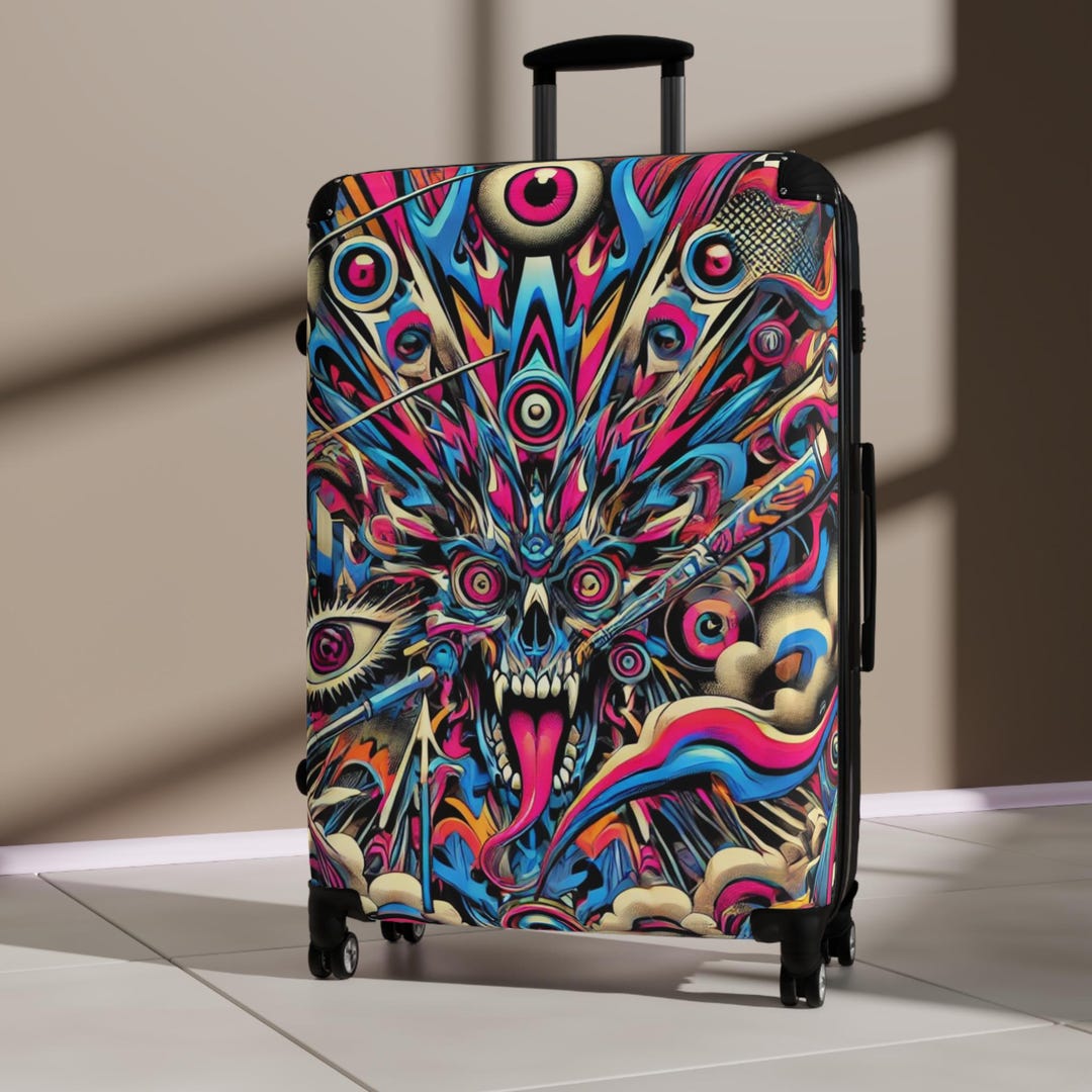 Vibrant Suitcase With Bold Skull Design - Travel Style for Adventurers ...