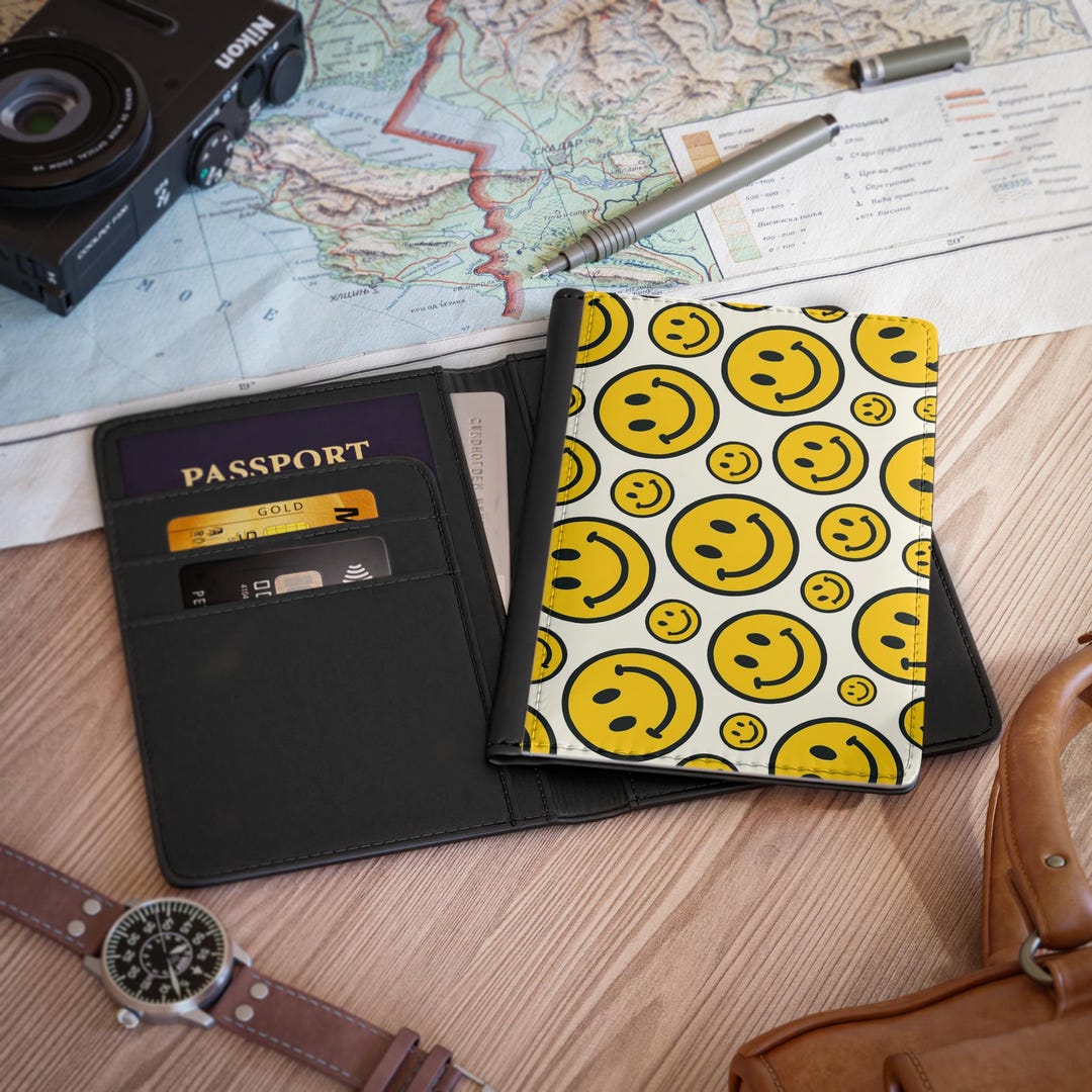 Smiley Face Passport Cover - Travel Accessory, Gift for Travelers, Fun ...