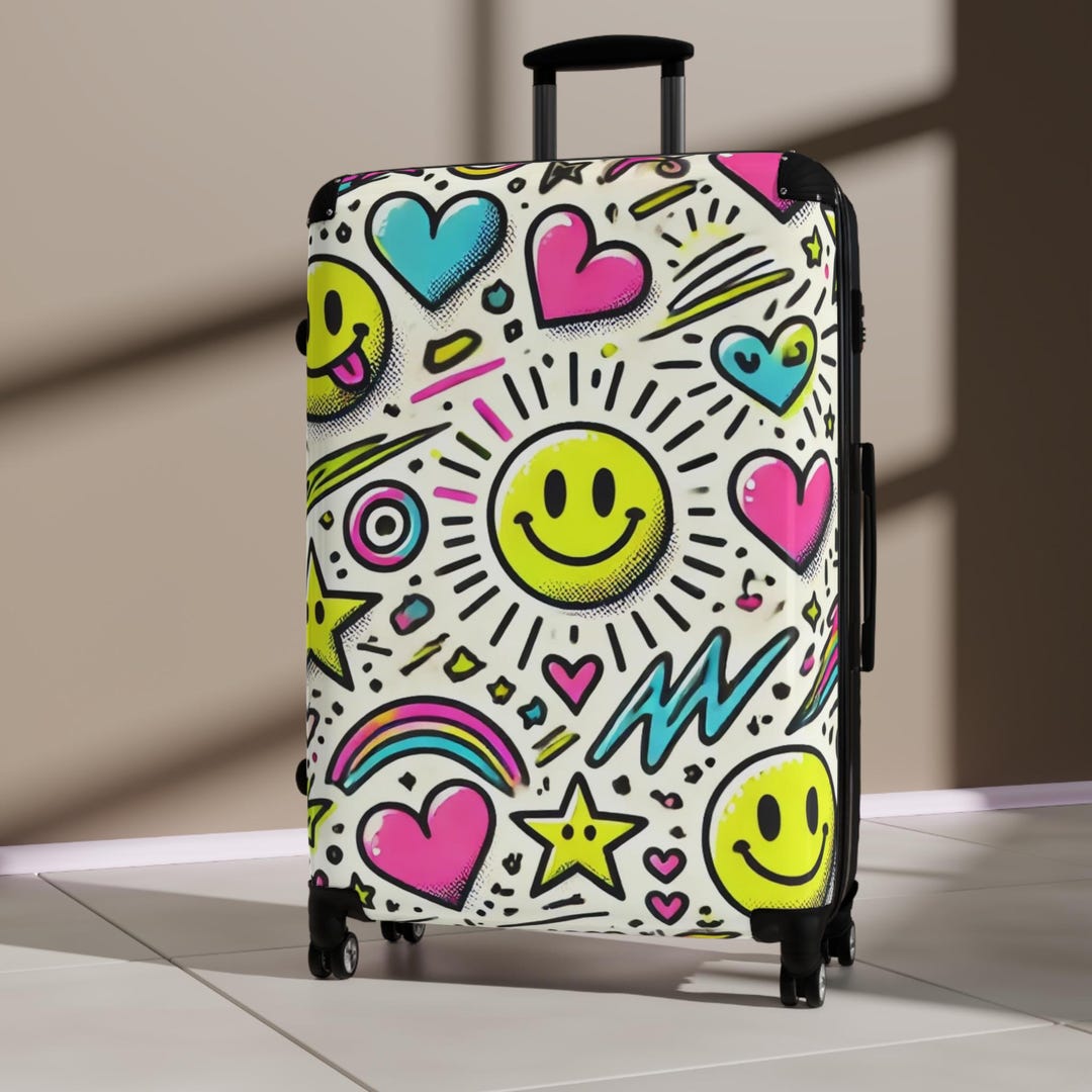 Colorful Smile Face Carry-on Luggage, Travel Suitcase With Fun Design ...