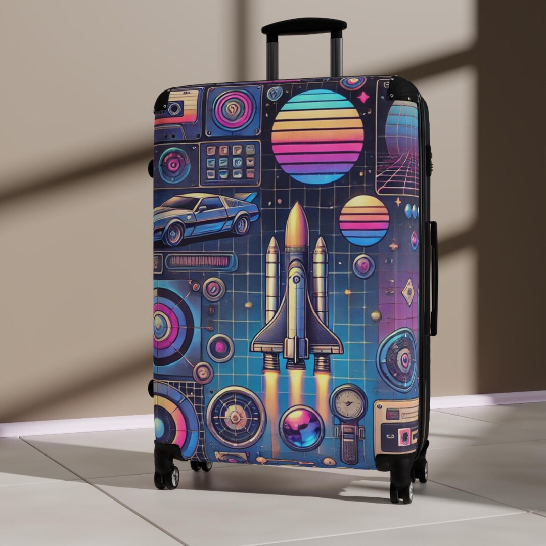 Cosmic Retro Suitcase - Vintage Space Design, Travel Luggage, Gift for ...