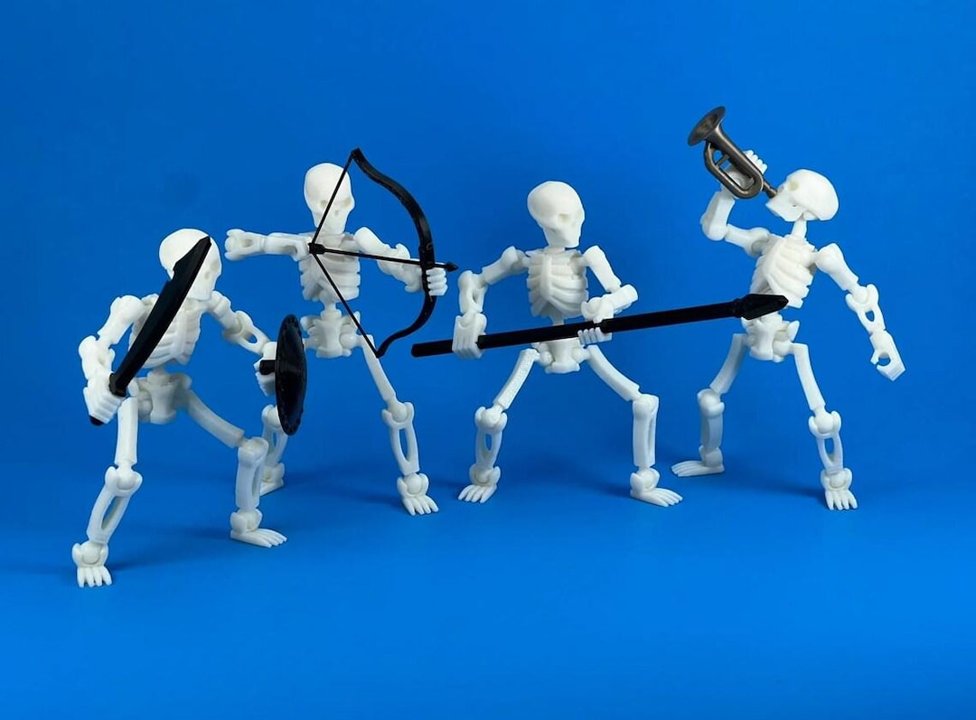 3D Printed Poseable Skeleton Action Figure With Weapons – Articulated ...