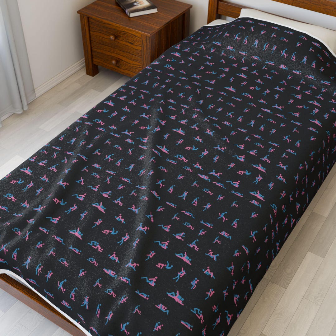 Sex Ed Positions Blanket, Illustrated Kama Sutra Style Throw, Black ...