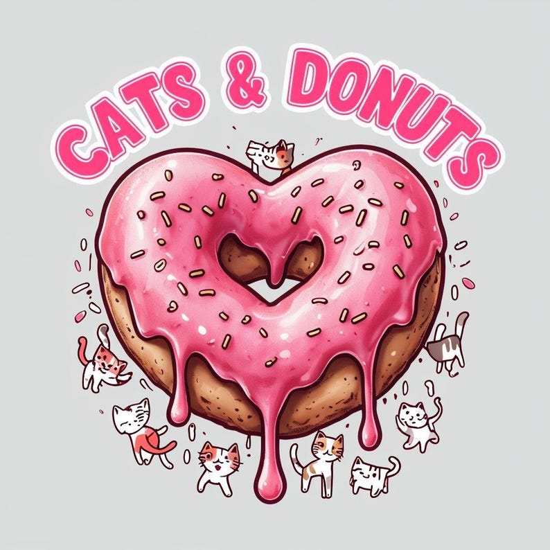 Valentine's Cats and Donuts - Etsy