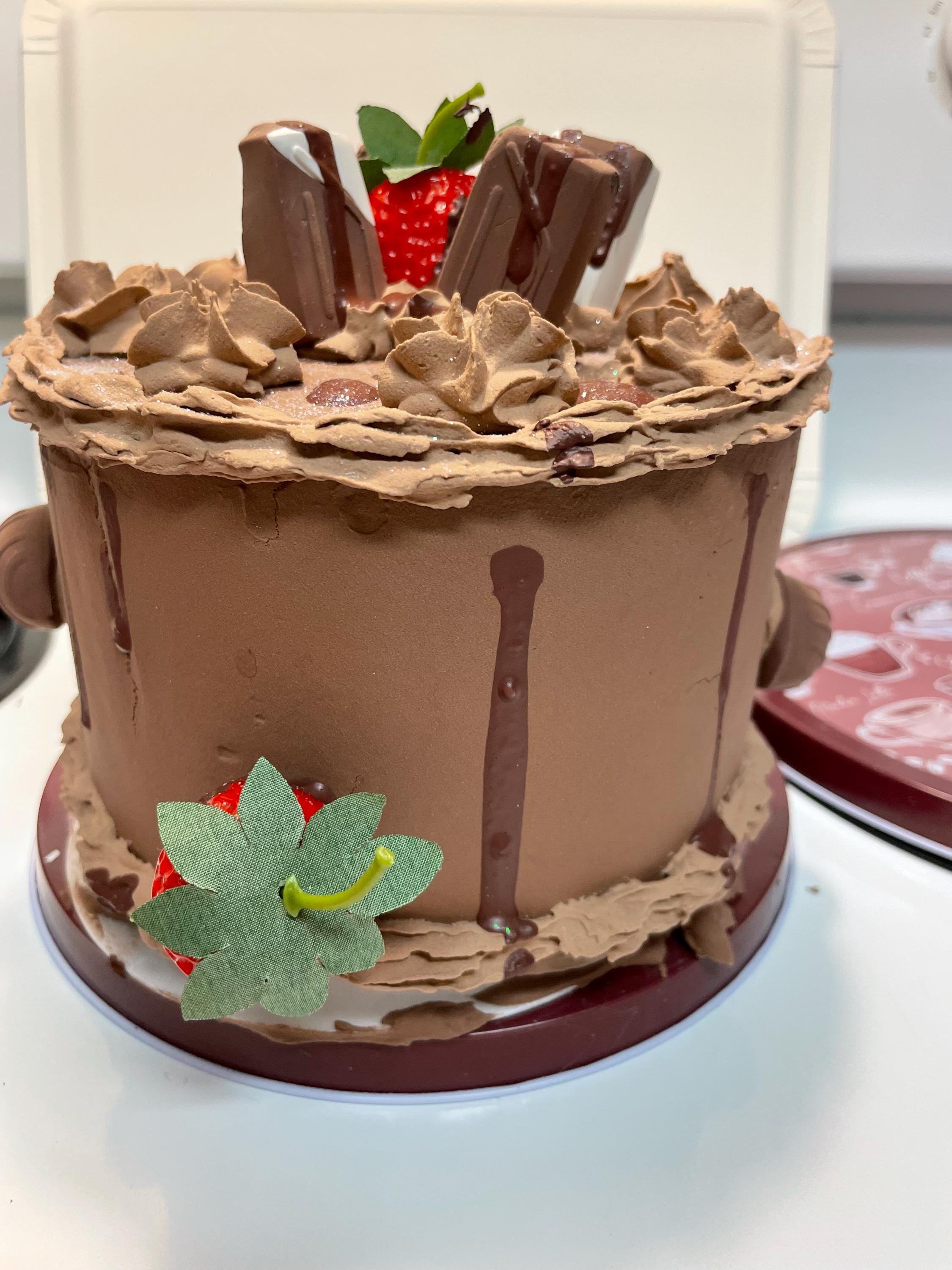 Fake Baked Chocolate Cake With Strawberries 6x6 - Etsy