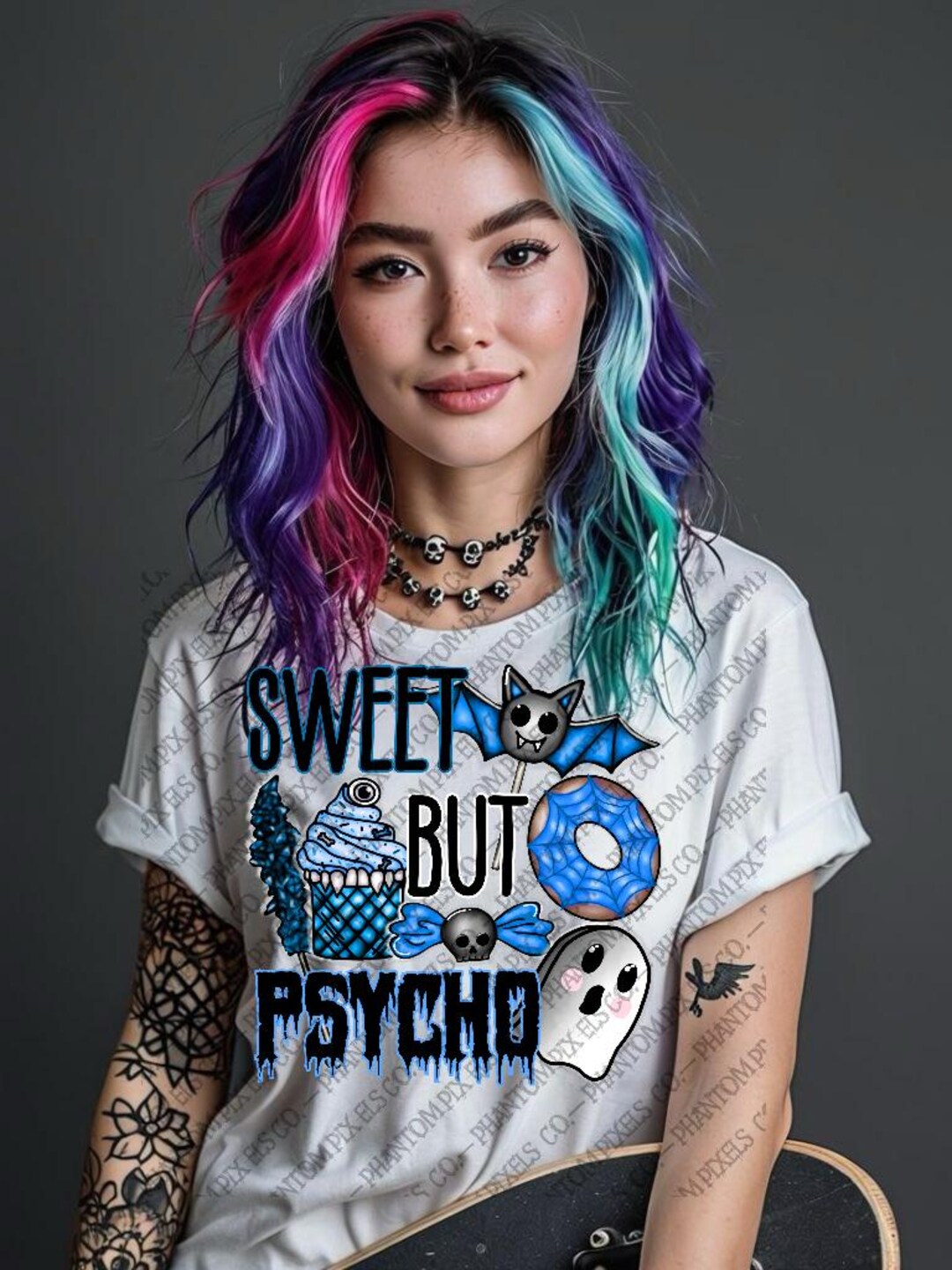 Sweet but Psycho Png Design - Pastel Neon Blue Png, Spooky Cute Digital ...