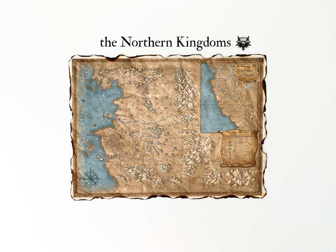 Witcher Northern Kingdoms Color Map on Handmade Scroll, Fantasy World ...