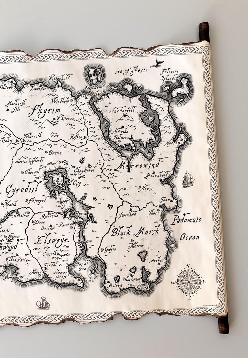 Map of Tamriel - Handmade Scroll - Continent of Tamriel, the Elder ...
