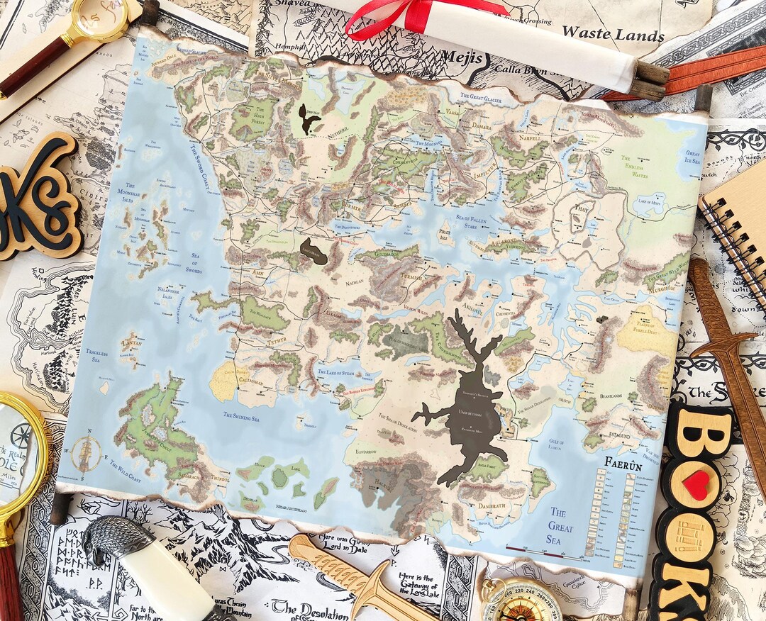 Faerûn Map - Wall Art Fiction Map: Dungeons and Dragons, Toril World ...
