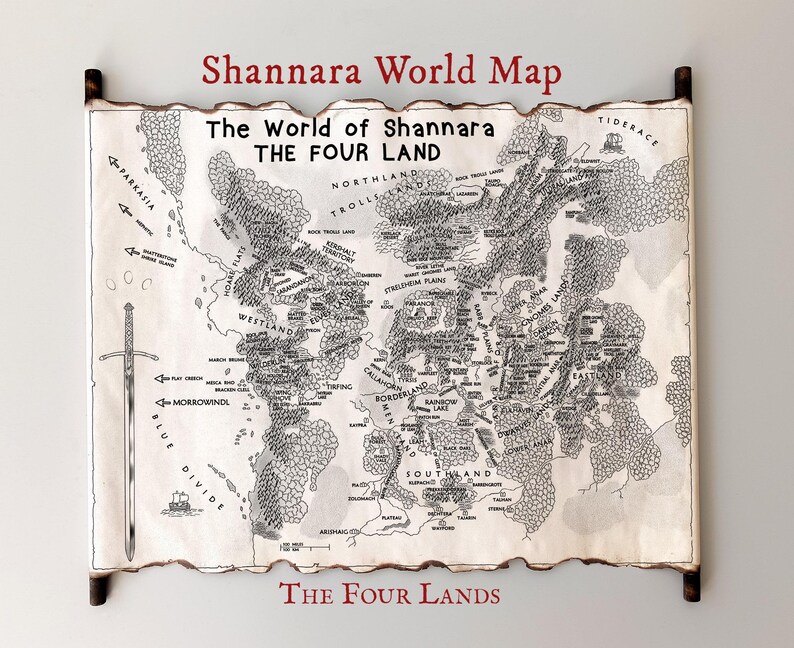 Shannara Chronicles Map - Handmade Scroll - Shannara World Map, the Four Lands Map, the Sword of ...