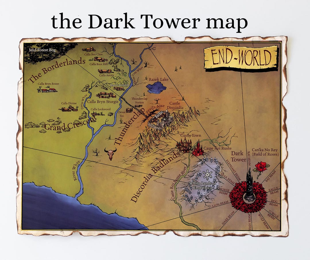 The Dark Tower Color Map of Stephen King's End-world, Wall Art ...